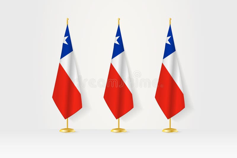 Three Chile Flags in a Row on a Golden Stand, Illustration of Press ...