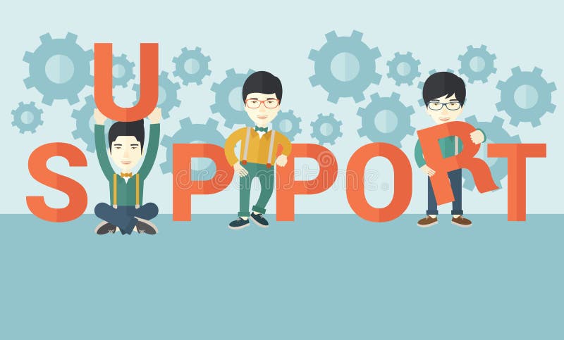 Three Chinese Men Standing in the Word Support Stock Vector ...