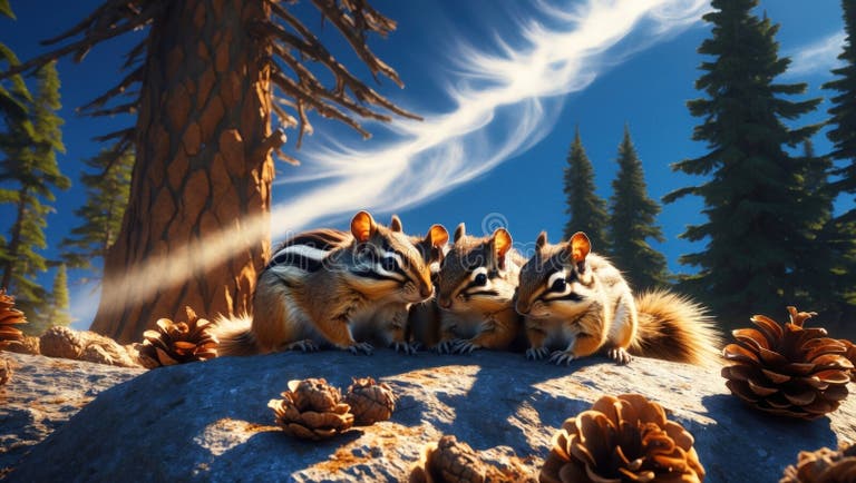 Adorable Chipmunk Trio on Rocky Mountain Peak Stock Illustration ...