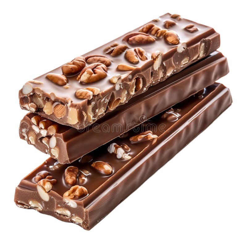 Stack of Milk Chocolate Bars Containing Pecans and Almonds on White ...