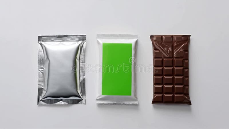 Three Chocolate Bars Showcase in Silver and Green Screen Wrapper and ...