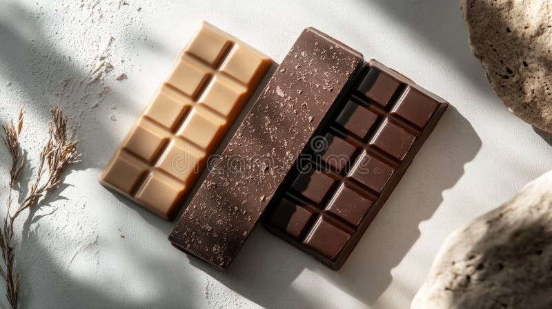 Three Chocolate Bars on a Textured Surface with Shadows. Stock Photo ...