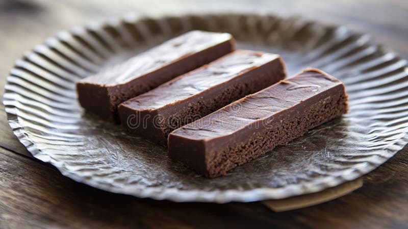 Three Chocolate Fudge Bars on a Paper Plate Stock Image - Image of rich ...