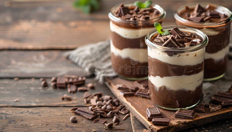 Three Chocolate Mousse Dessert in Mason Jars Stock Image - Image of ...