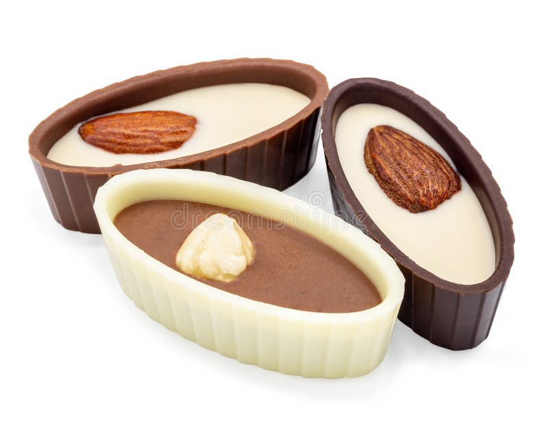 Three Chocolate Sweets, Isolated on White Stock Image - Image of macro ...