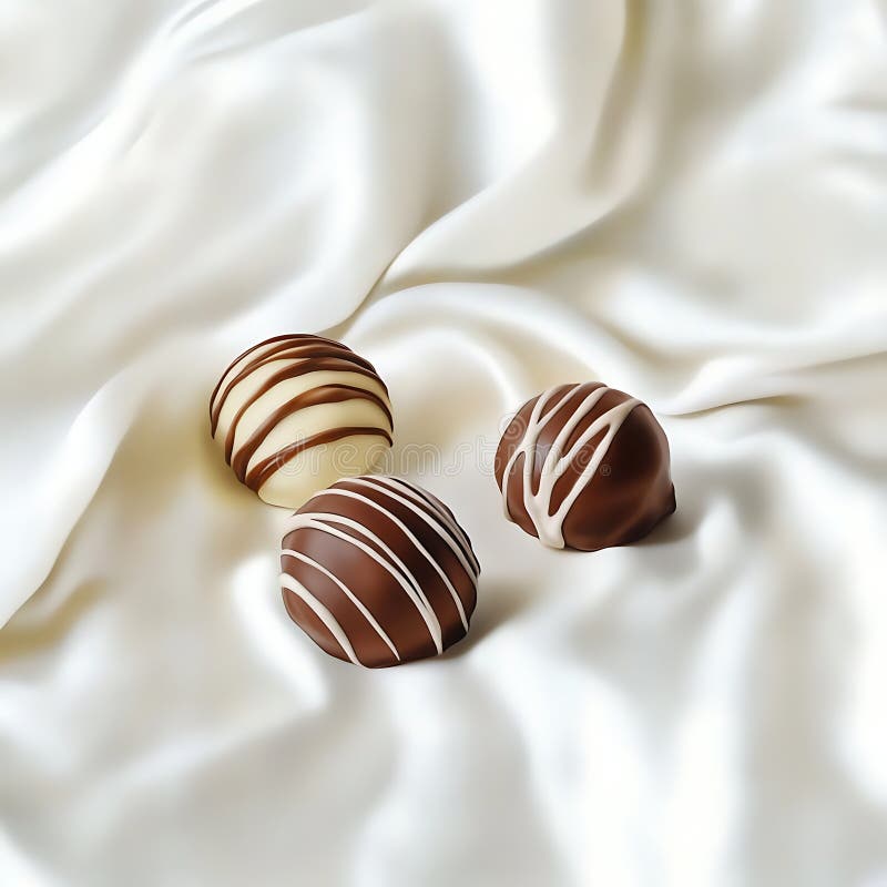 Three Chocolate Truffles on White Fabric Background Stock Illustration ...