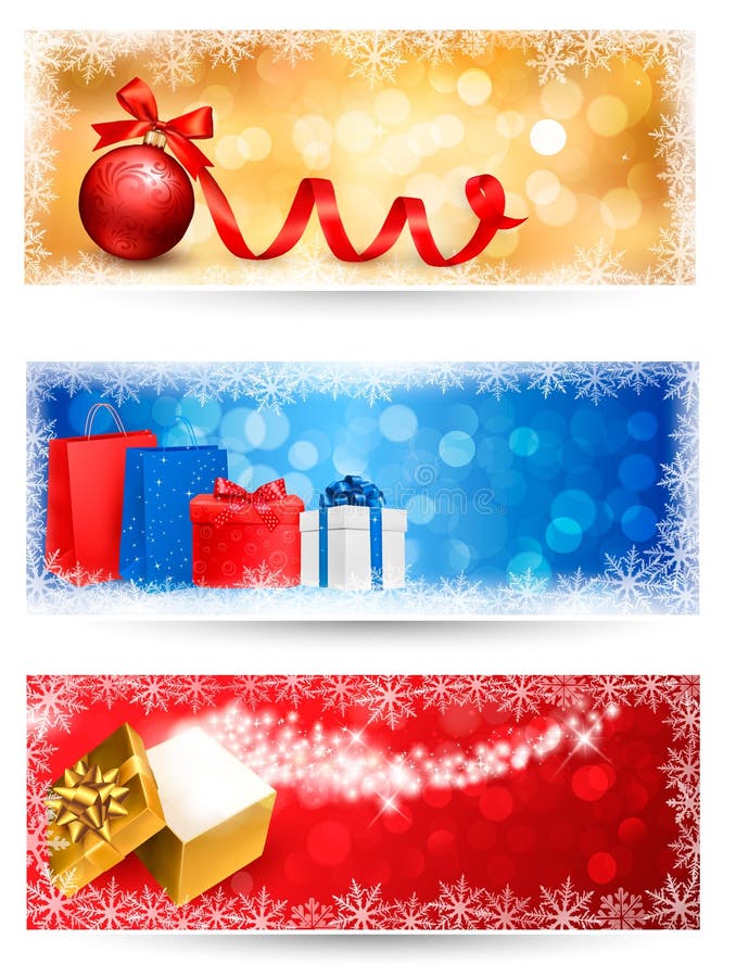 Three Christmas Banners with Gift Boxes Stock Vector - Illustration of ...
