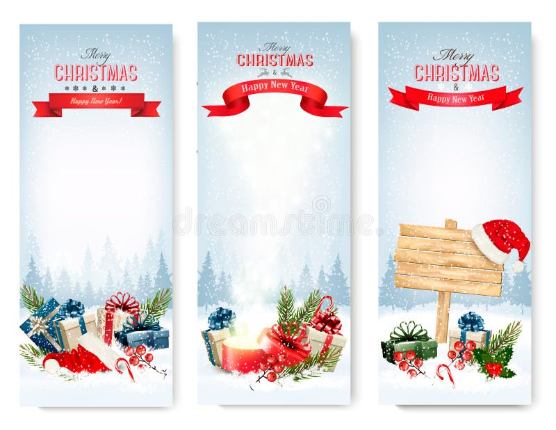 Three Christmas Banners with Presents. Stock Vector - Illustration of ...