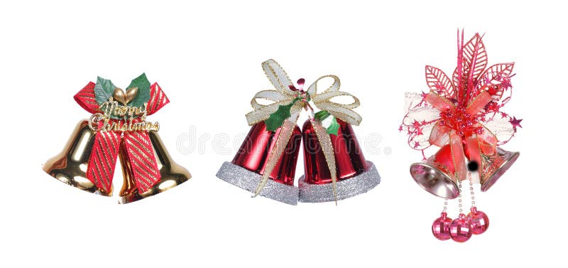 Three Christmas Bells With A Red Ribbon Stock Photo - Image of ornament ...