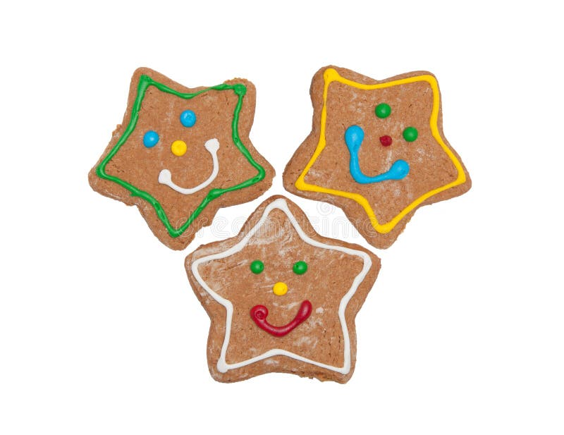 Three Christmas Gingerbread Star Cookies Stock Image - Image of ...