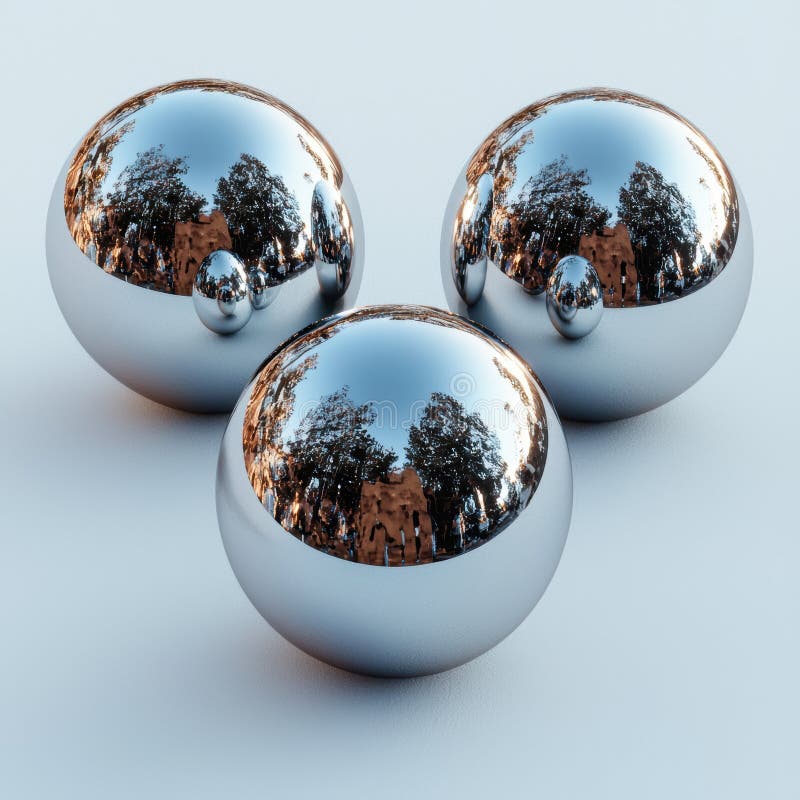 Three Chrome Spheres Reflecting a Landscape Stock Illustration ...