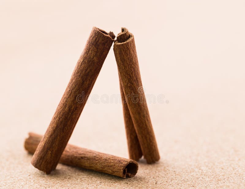 Three Cinnamon Sticks on Corkwood Background. Stock Photo - Image of ...