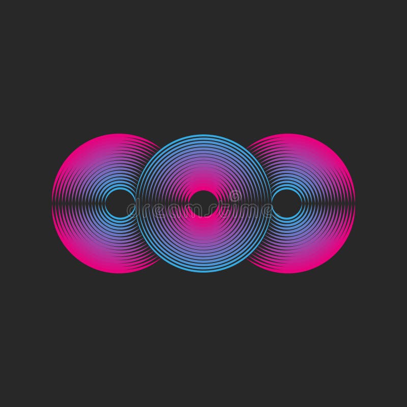 Three Circles in a Row Logo from Parallel Thin Lines, Rounded Linear ...