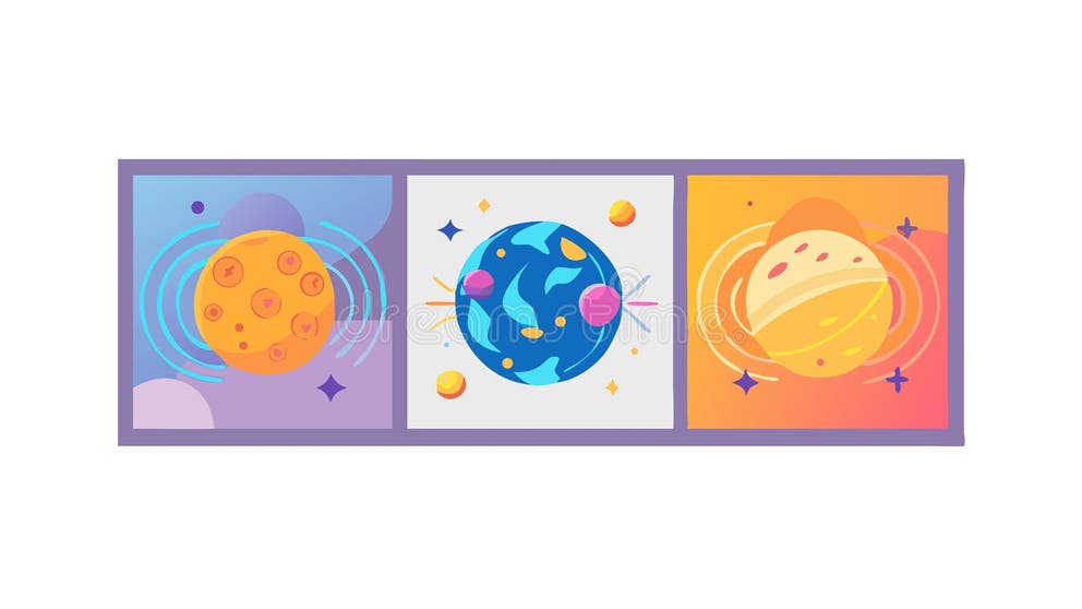 Three Circular Cosmic Views, Space Exploration Series, Vector Design ...