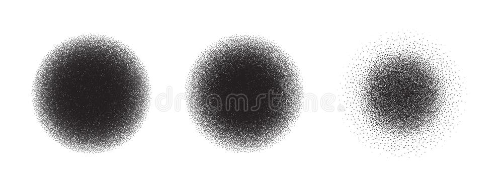 Three Circular Dot Shapes with Grainy Spray Texture and Gradient Noise ...