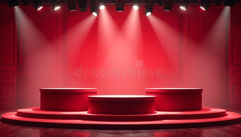 Red Circular Stage with Spotlight Illumination on Varying Platforms ...