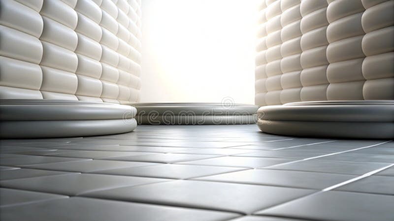 Three Circular Platforms in a White Room with Textured Walls Stock ...