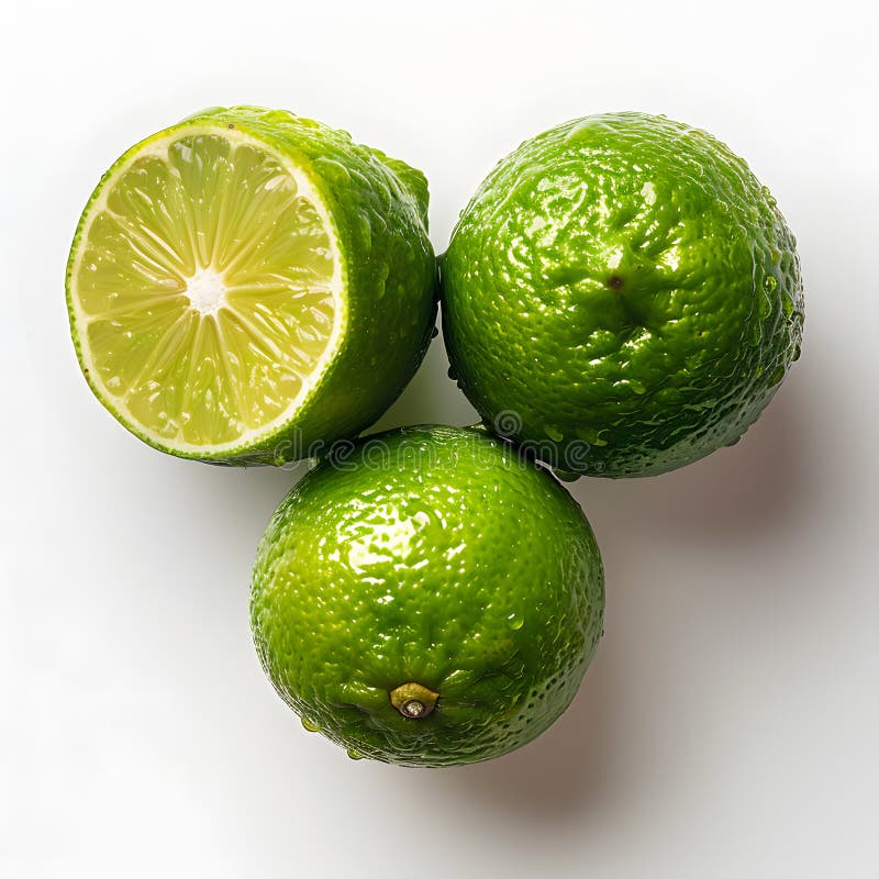 Three Limes are Sitting Next To Each Other on a White Surface Stock ...