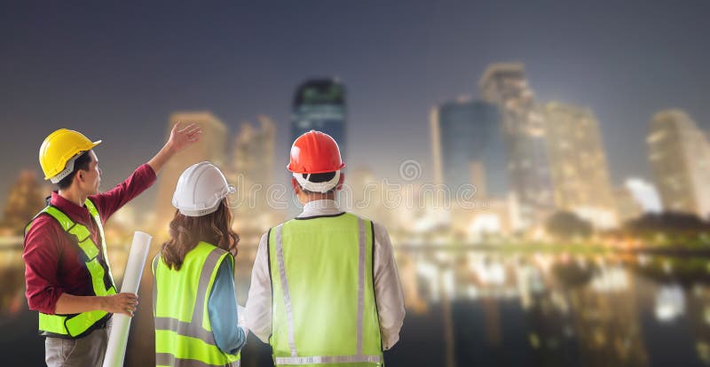 Three Civil Engineer Team Looking at Development of Bangkok City for ...