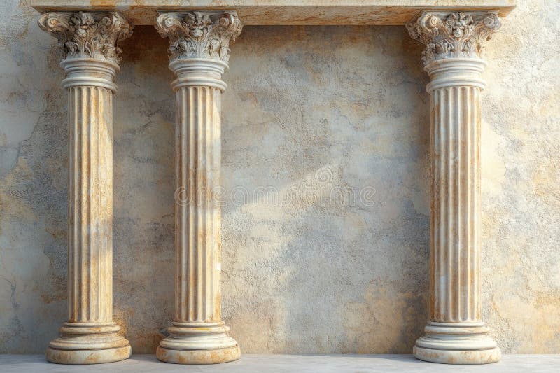 Three Classic Fluted Columns with Capitals Supporting a Stone Lintel on ...