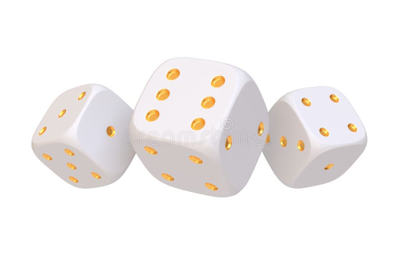 White Dice with Golden Pips Isolated on White Background Stock ...