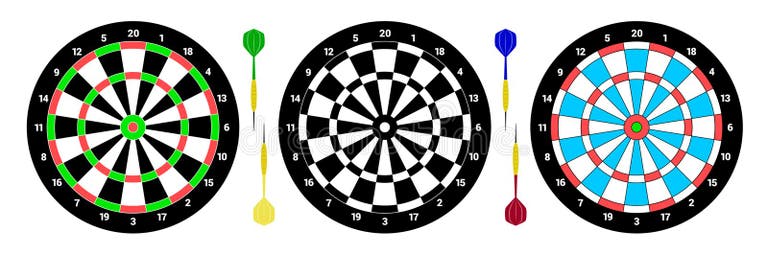 Three Classical Dartboards for Playing Darts. Four Darts for Game. Flat ...