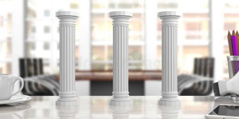 Three Pillars Cartoon Podium of Black Outline Isolated on White ...