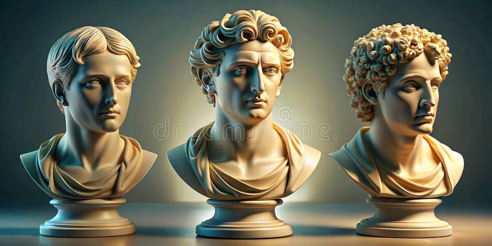 Three Classical Sculpted Busts a Still Life Study in Artistic Composition Featuring the Rule of ...
