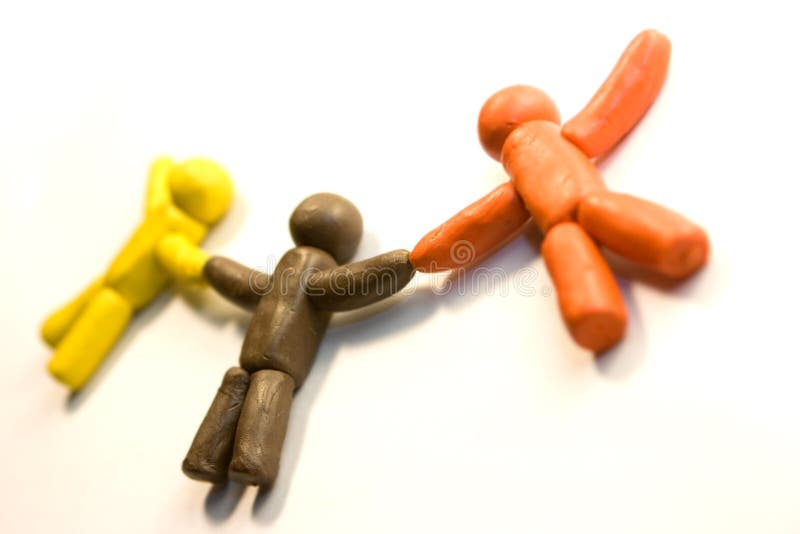 Clay People Family Protected by Woman Hands Stock Photo - Image of ...
