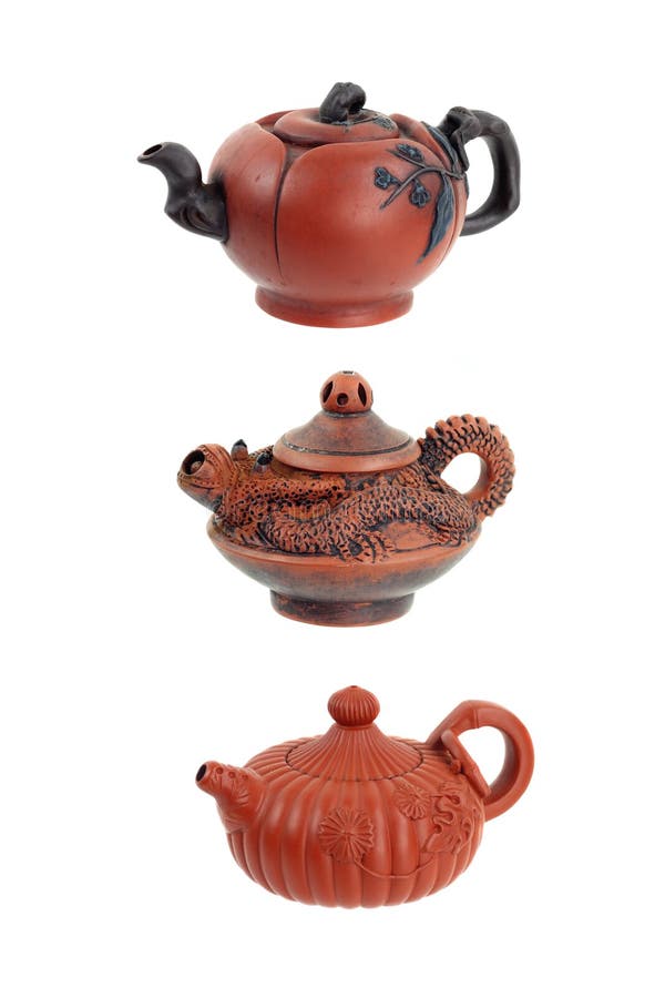 Three clay teapots stock image. Image of floral, east - 28185597