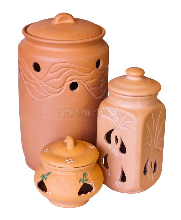 Two Clay Vessels with Garlic Stock Image - Image of cutout, empty: 21021123