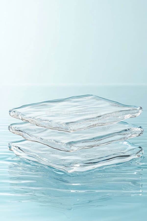 Three Clear Glass Plates are Elegantly Stacked on a Reflective Surface ...