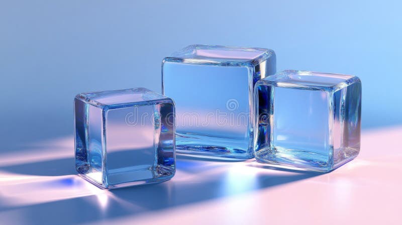 Three Clear Ice Cubes on Light Blue Background Stock Illustration ...