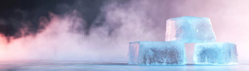 Three Clear Ice Cubes are Stacked Together on a Surface, Surrounded by ...