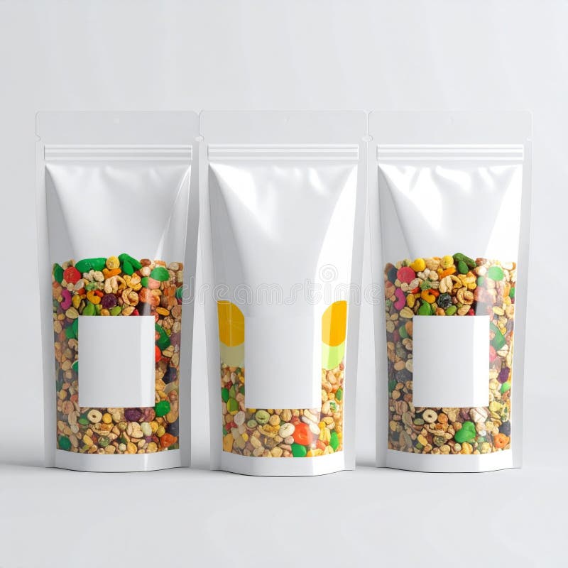 Three Clear Plastic Bags of Colorful Trail Mix Stock Illustration ...