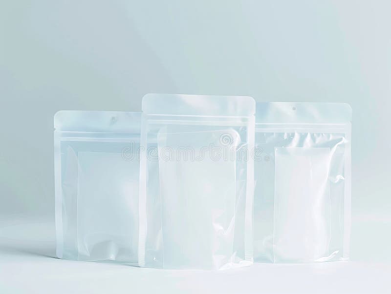 Three Clear Plastic Bags on a White Surface Stock Photo - Image of ...