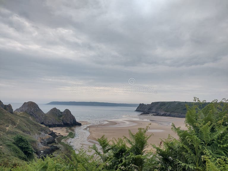 Three Cliff& x27;s Bay stock photo. Image of wales - 287559906