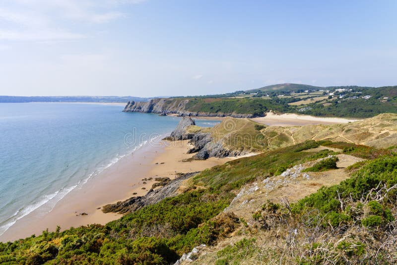 Three Cliffs Bay in the Afternoon Sunlight Stock Photo - Image of ...