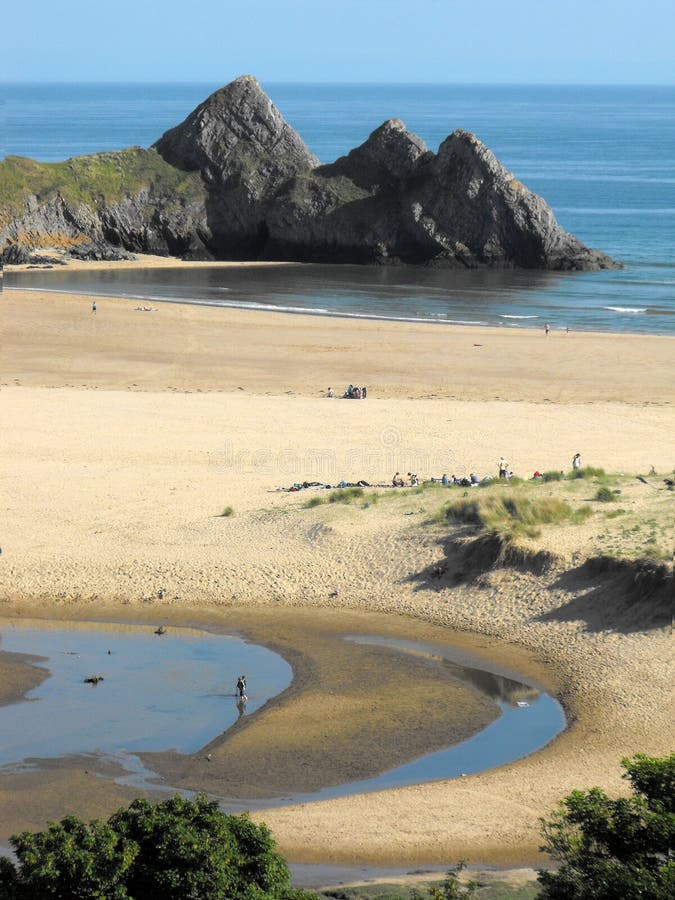 Three Cliffs Bay, Gower with Beach and Tidal Pool Stock Photo - Image ...