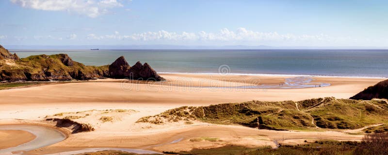 Three cliffs bay panorama stock image. Image of panorama - 45988395