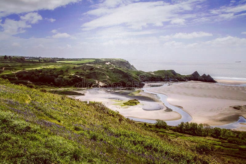 Three Cliffs Bay Wales stock image. Image of wales, three - 70458219