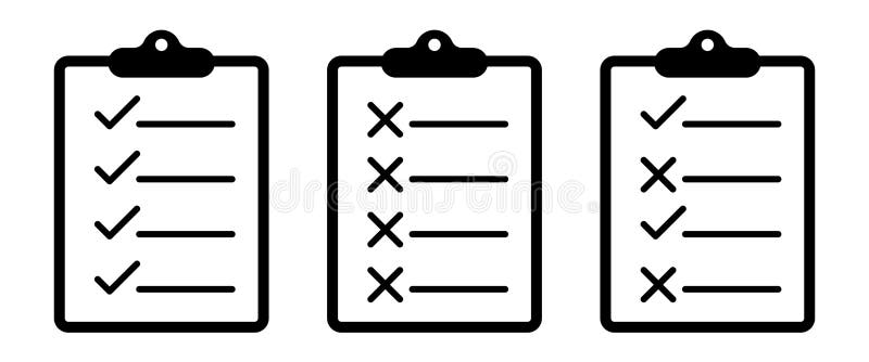 Three Clipboard Icons with Checkmarks and Crosses Representing ...