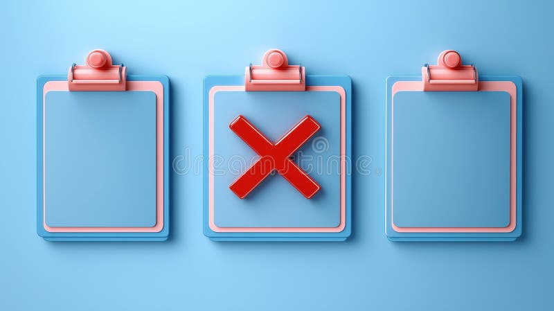 Three Clipboards Display Rejection Marks. Pastel Colored Clipboards ...