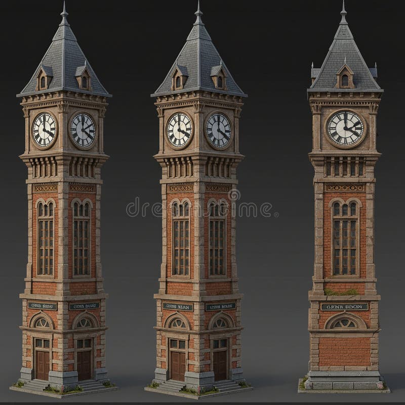 Three Clock Towers with Gothic Architectural Design Feature Brick ...