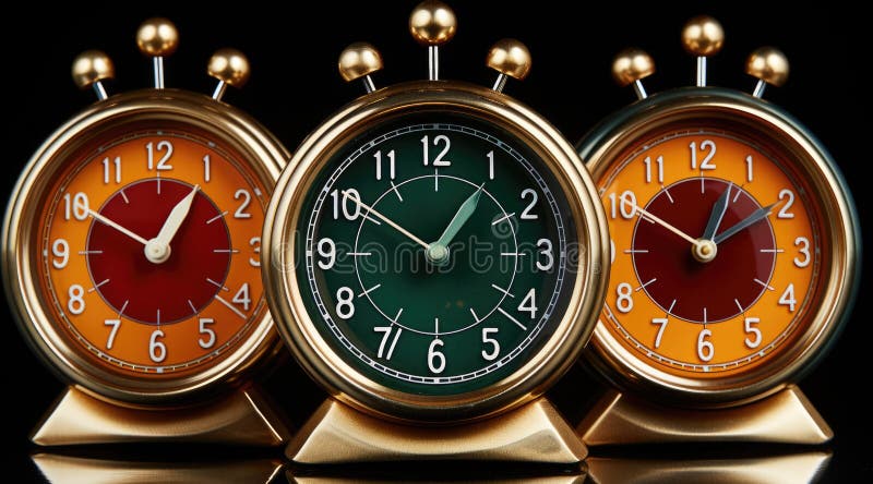 Three Red Clocks on a Yellow Wall, AI Stock Illustration - Illustration ...