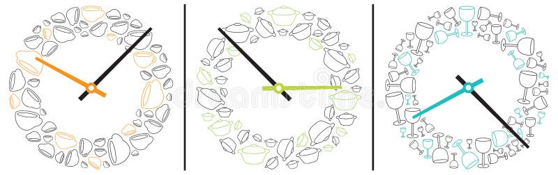 Three Clocks Showing Eating and Drinking Time Stock Vector ...