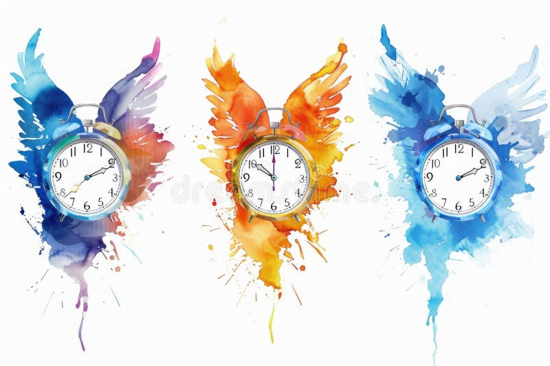 Three Clocks with Wings Painted on Them, Suitable for Time Management ...