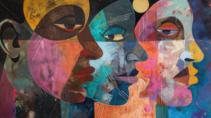 Graffiti on the Wall. Close-up Color Image of Three Faces Stock ...