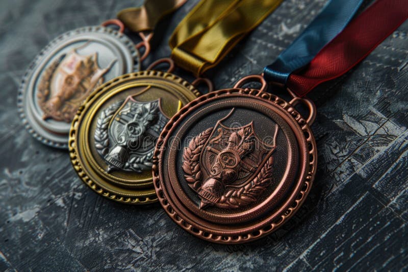 Three Close-up Shots of Medals on a Table Stock Photo - Image of medals ...