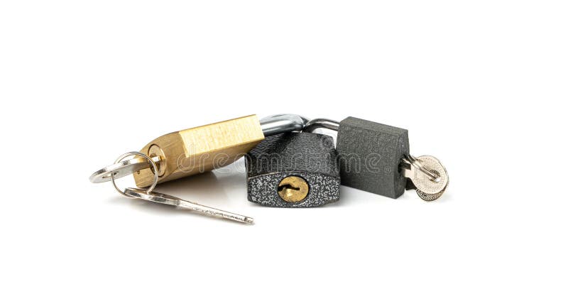 Three Closed Locks Isolated, Golden and Black Padlocks Locked Together ...